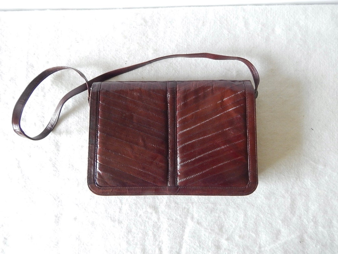 Genuine Vintage Glossy Brown Ell Skin Clip Crossbody/shoulder Bag/purse ...