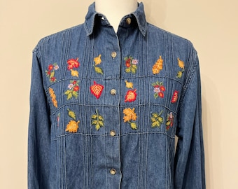 Embroidered Denim Shirt - Etsy