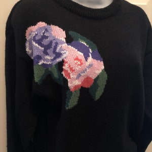 70s 80s Beeline Fashions Floral Sweater Black Floral Sweater - Etsy