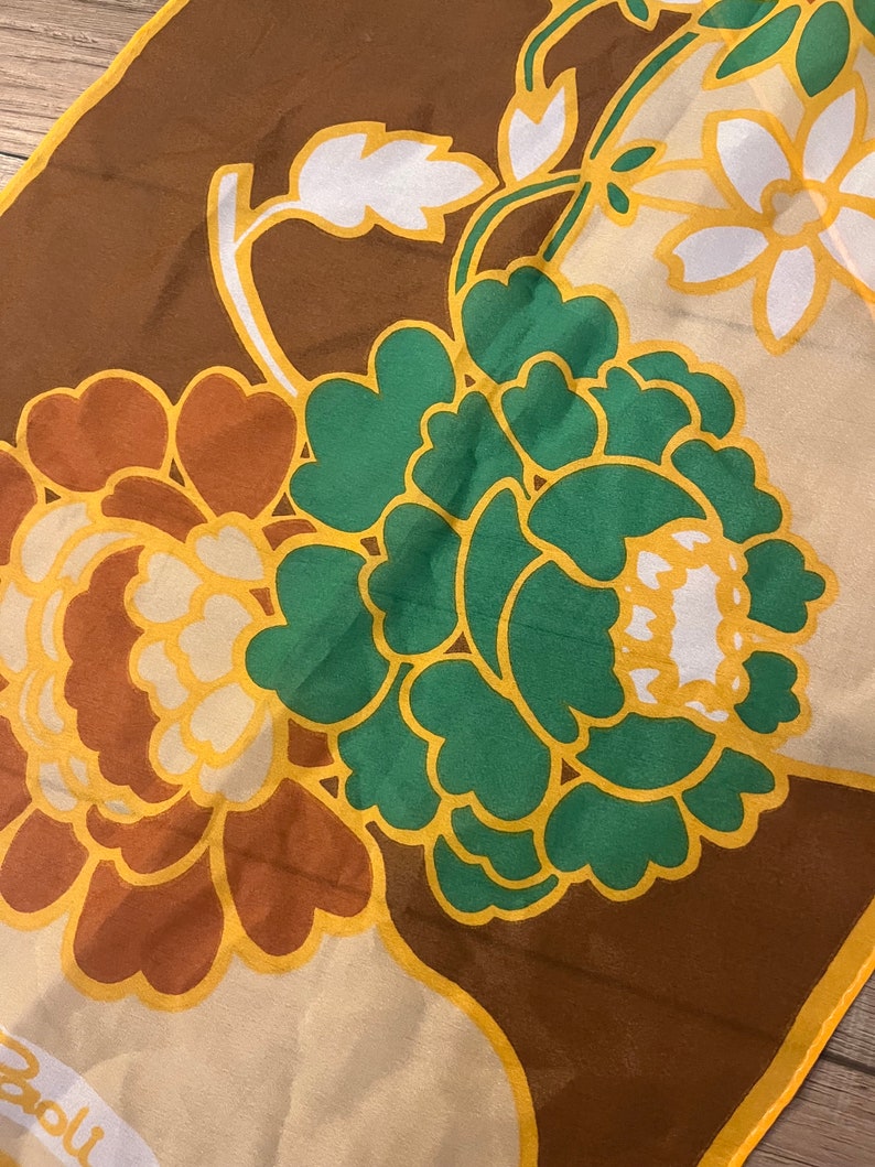 60s 70s Long Paoli Scarf, Floral Paoli Scarf, Brown Yellow Green Floral ...