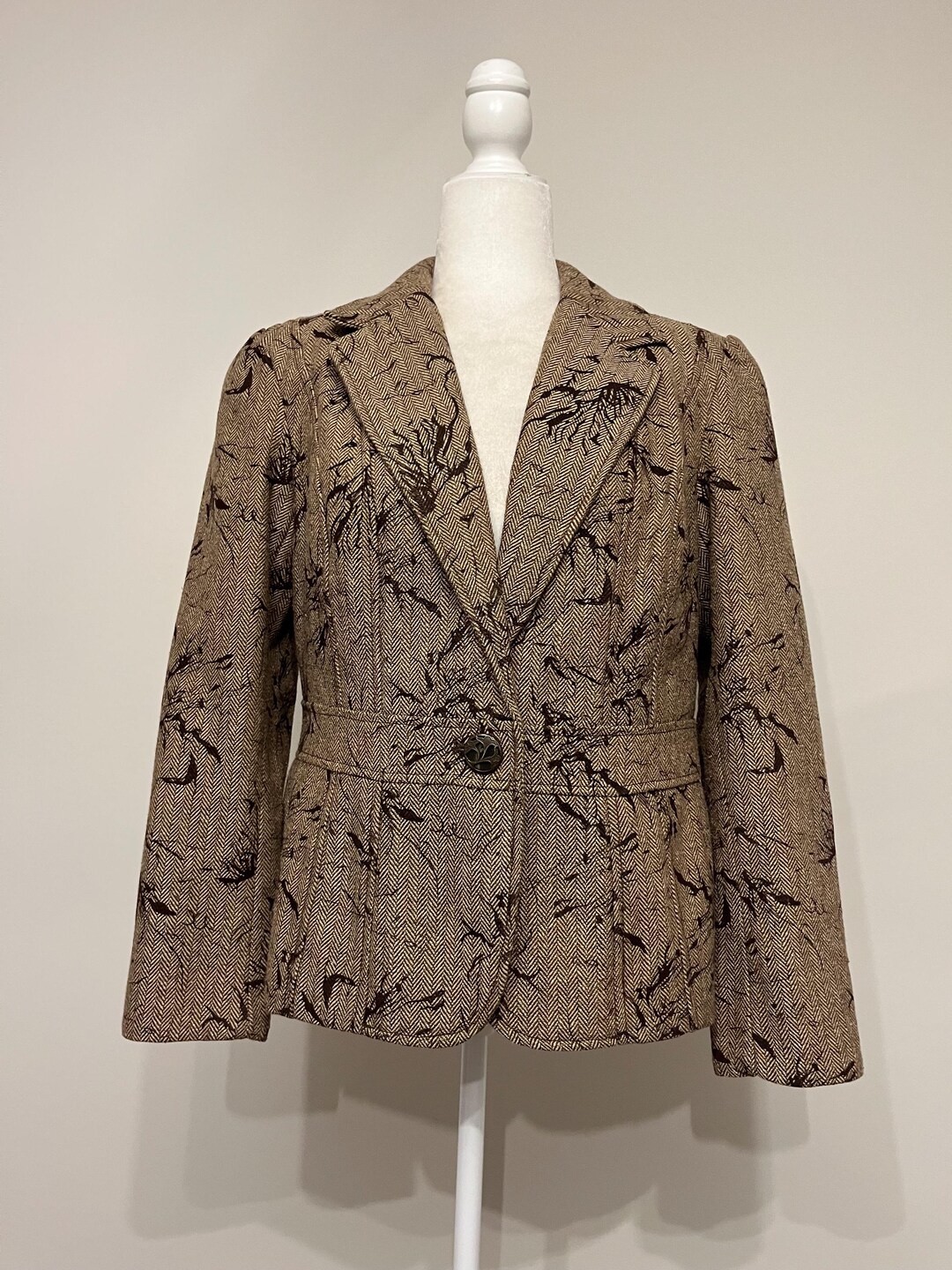 Vintage Tan & Brown Herringbone Blazer, Coldwater Creek Twig Pattern ...