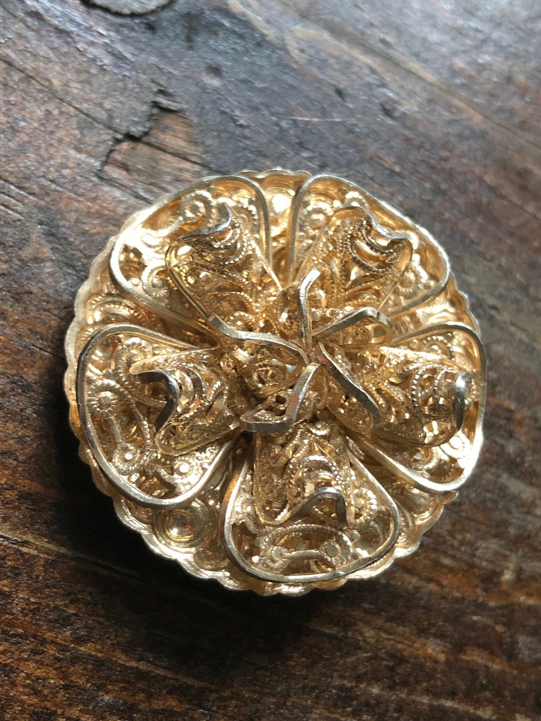 Vintage gold filigree dress clip, Western Germany dress clip, gold metal scarf clip, lapel clip ...