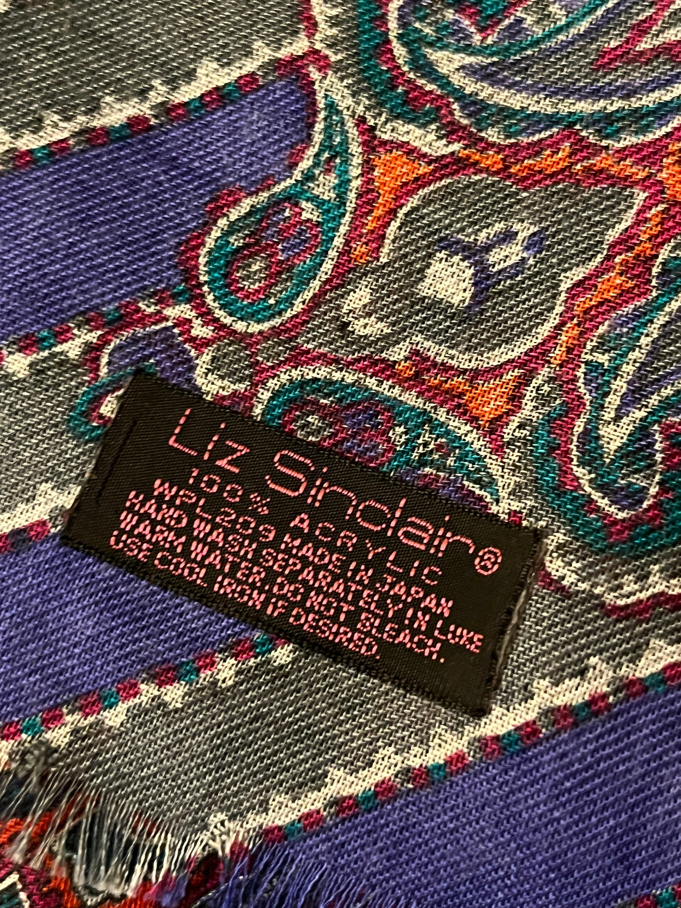80s Liz Sinclair Acrylic Fringe Scarf, Large Shawl Scarf, Purple ...