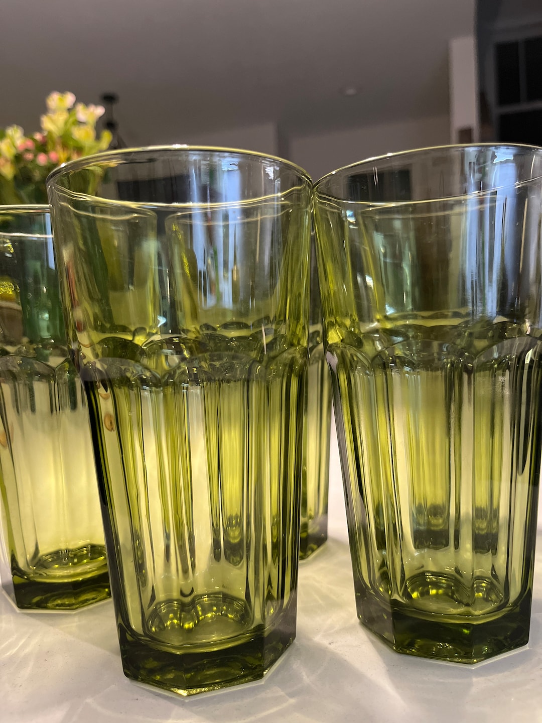 5 Libbey Avocado Green Coolers, Olive Coolers, Boho Glasses, Heavy ...
