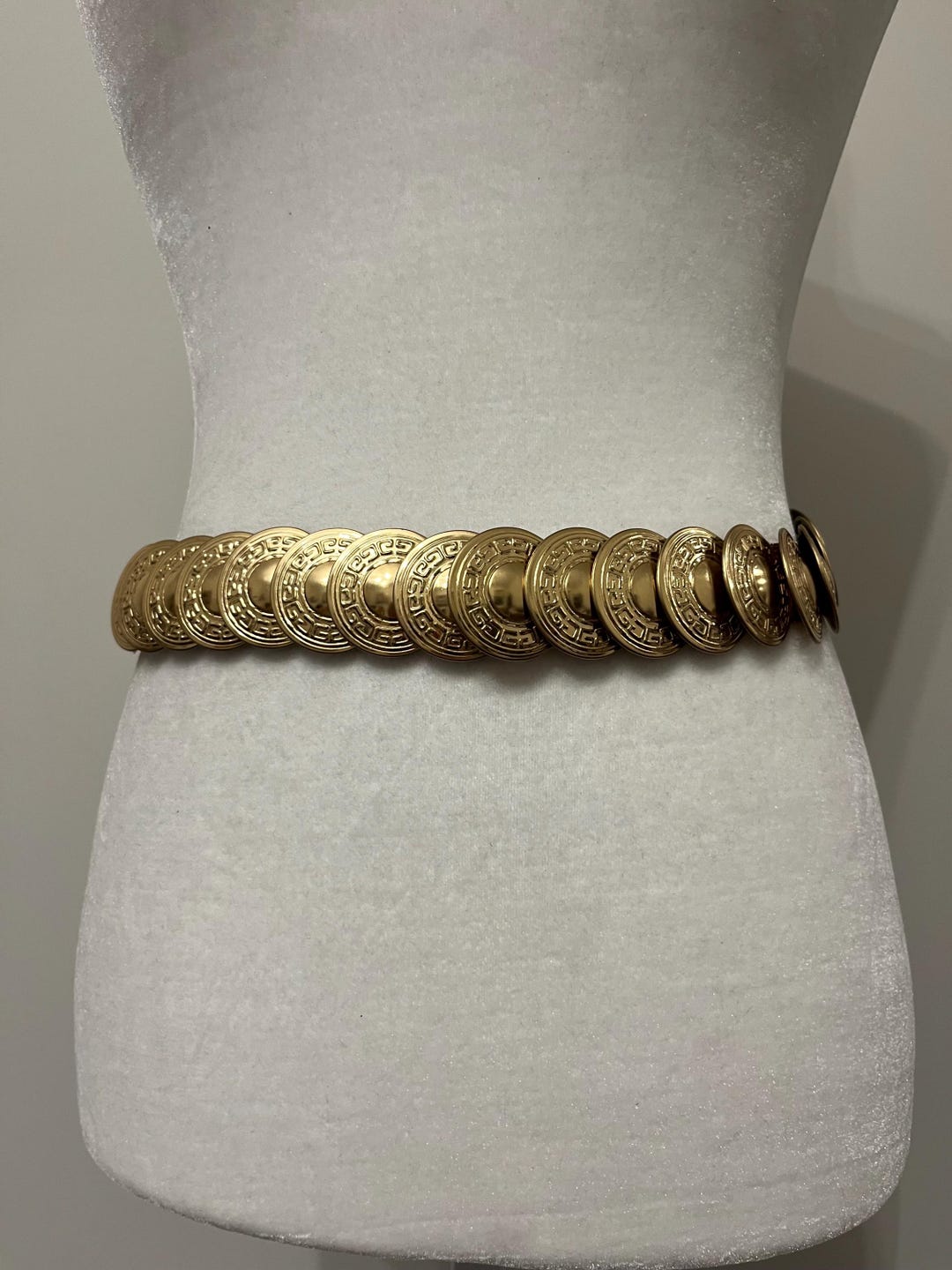 80s Gold Medallion Belt, Gold Metal Stretch Belt, Vintage Gold Belt ...