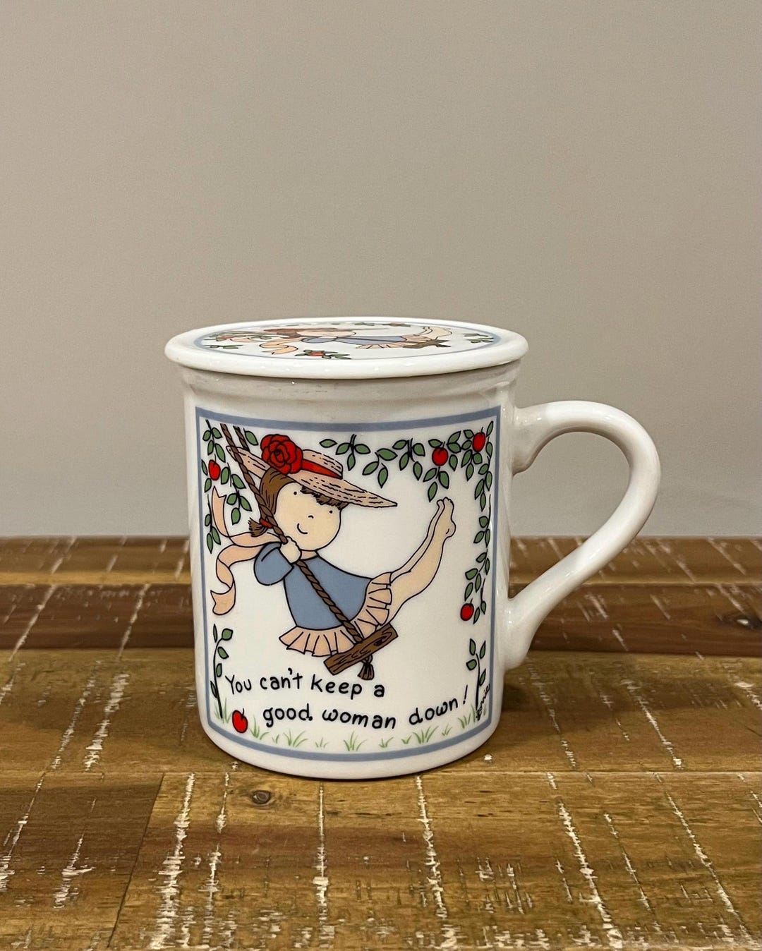 Vintage Message Mug With Lid - Girl on Swing “you Can’t Keep A Good ...
