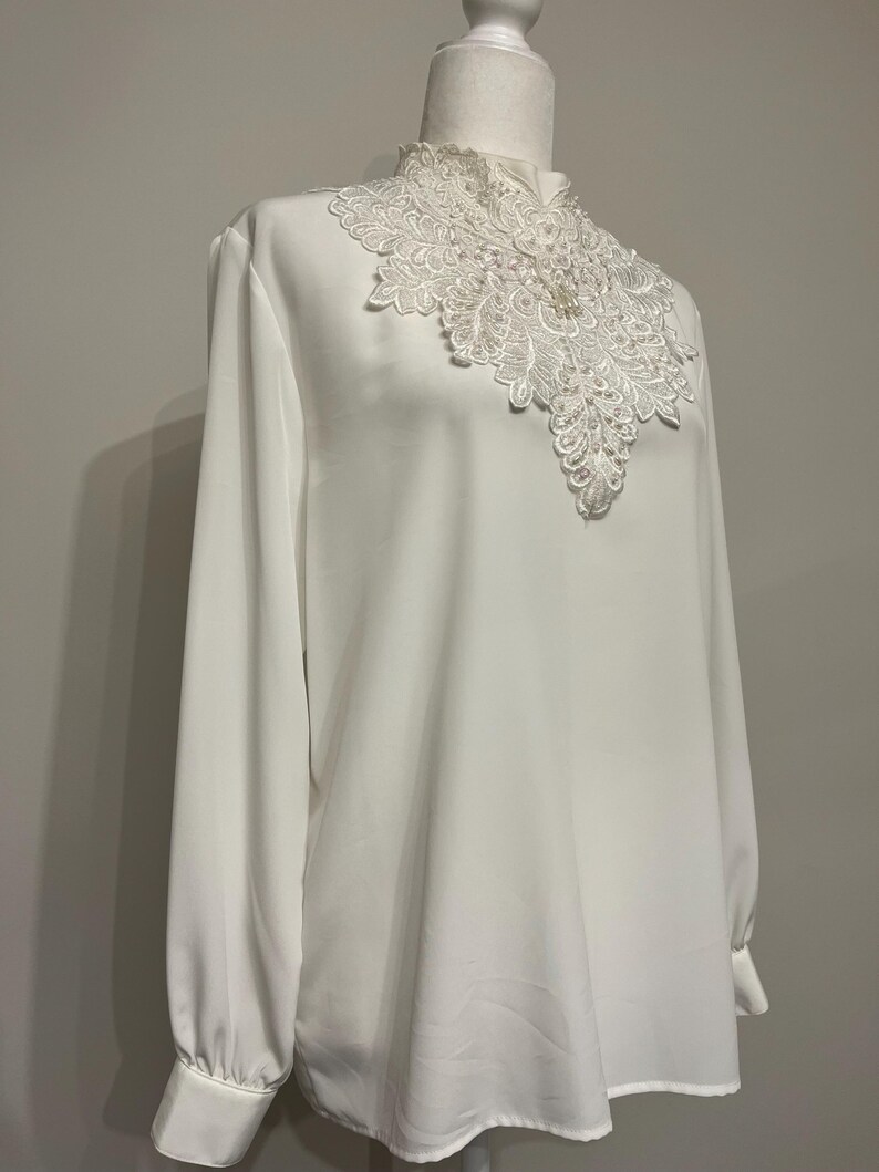 Vintage Cream Lace Collar Blouse, 90s Kathy Che Lace Overlay Blouse ...