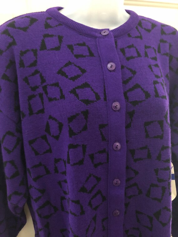 NOS 80s purple abstract cardigan, IF Industries Knits… - Gem