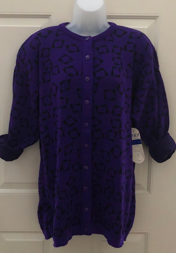 NOS 80s purple abstract cardigan, IF Industries Knits… - Gem