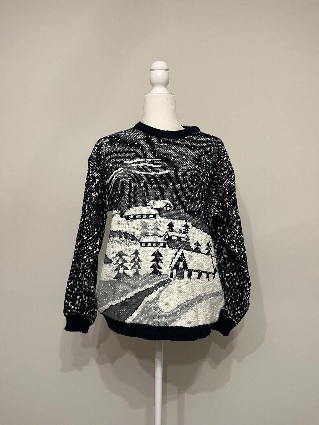 80s Stefano International Winter Cabin Sweater, Winter Scene Sweater ...