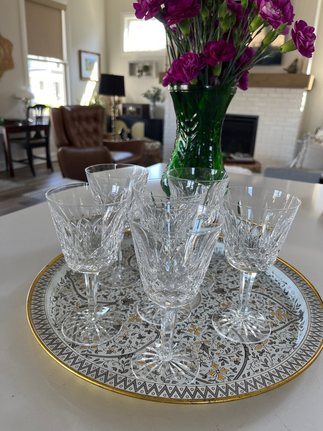 6 Waterford Lismore Claret Wine Glasses, 50s 60s MCM Crystal Flared ...