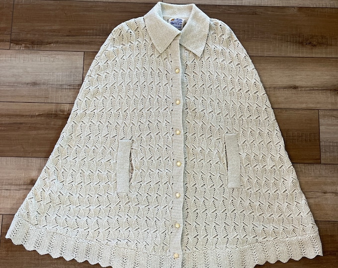 60s Sherry Gale Gold Metallic Cape, Beige & Gold Poncho, Sparkly ...