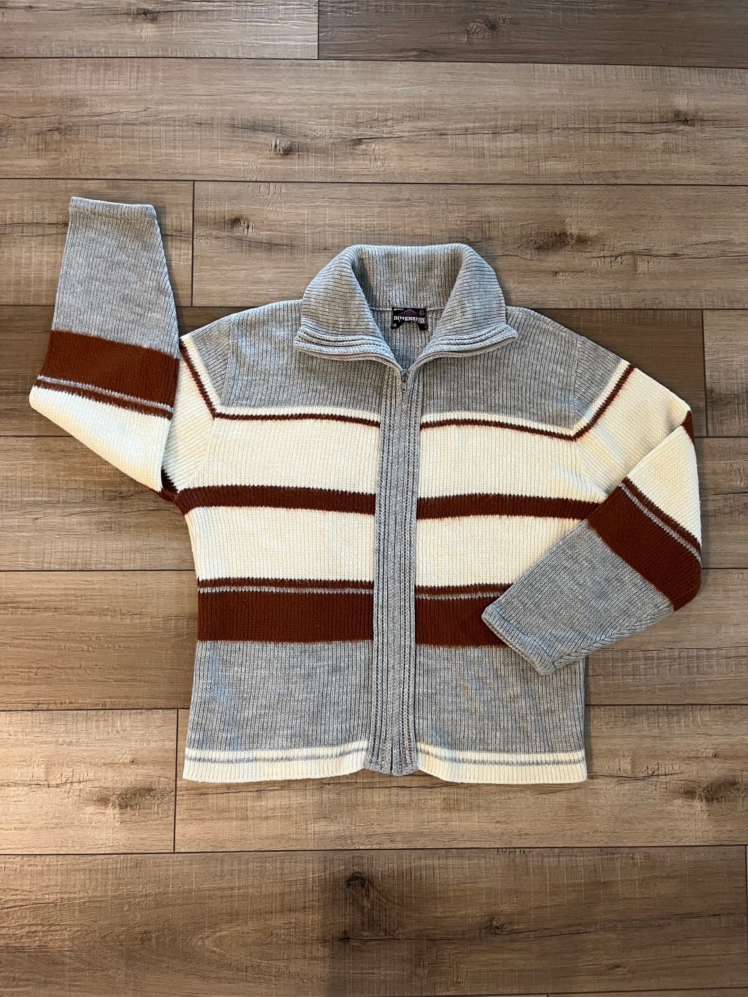 70s Mens Dimension Cardigan, 70s Zipper Cardigan, Virgin Acrylic ...