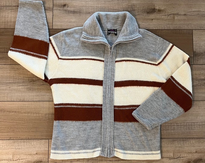 70s Mens Dimension Cardigan, 70s Zipper Cardigan, Virgin Acrylic ...