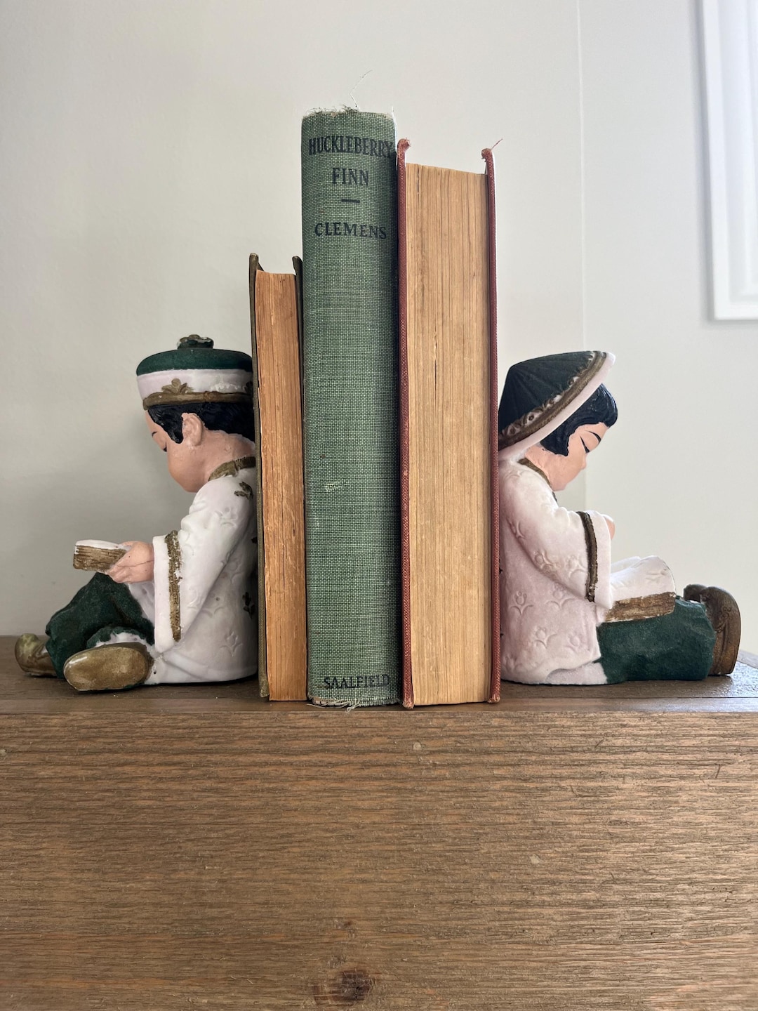 Vintage Asian Bookends, Chinese Children Sitting Reading, Asian Boy ...