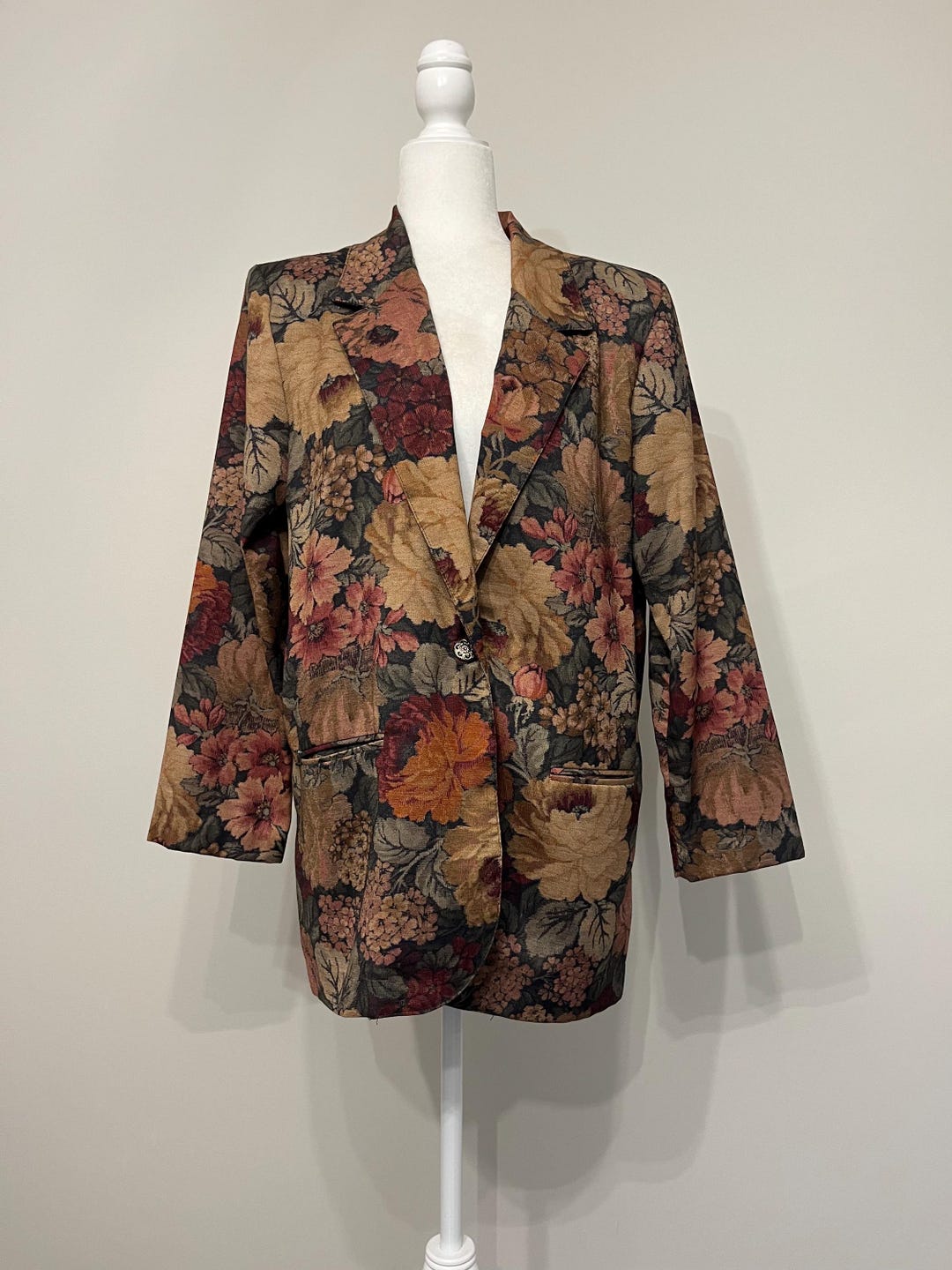 80s Brown Floral Blazer, Toni Garment for CC Magic Blazer, Oversized ...