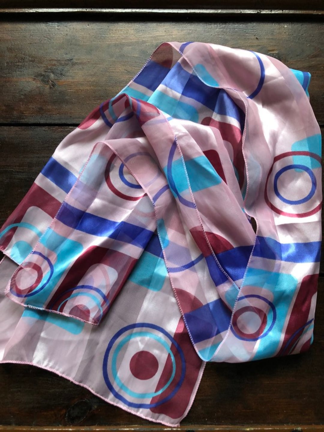Bufanda mod rosa vintage, bufanda geométrica rosa, vino y azul, faja ...