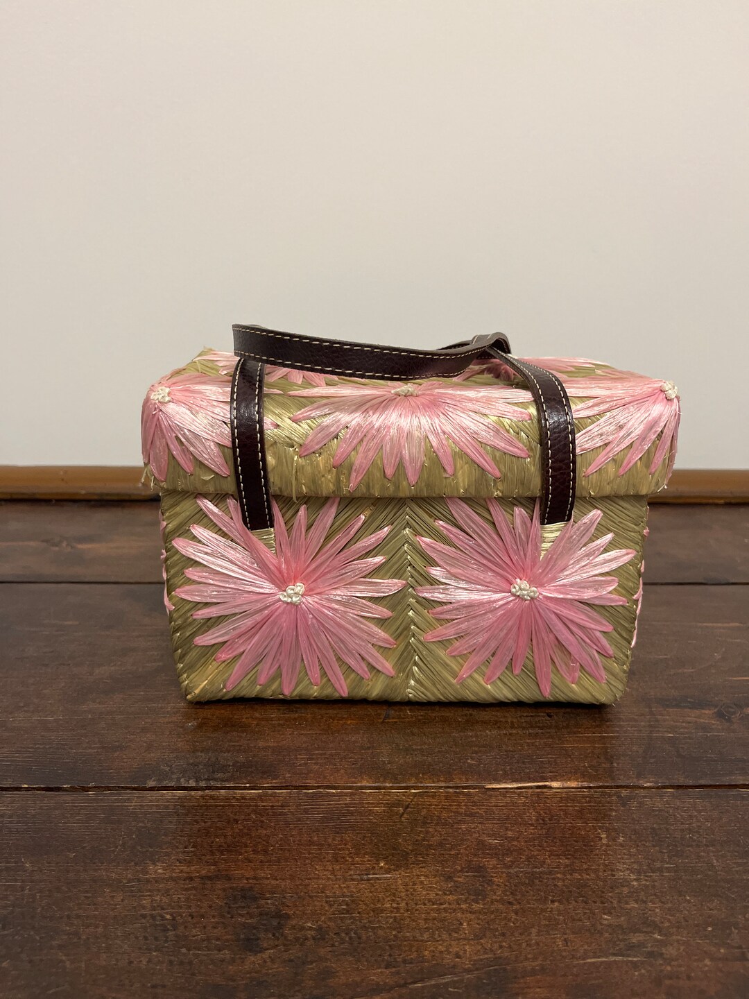 Vintage Kate Spade Cabo Floral Handbag, Raffia Grass Handbag, Box Bag ...