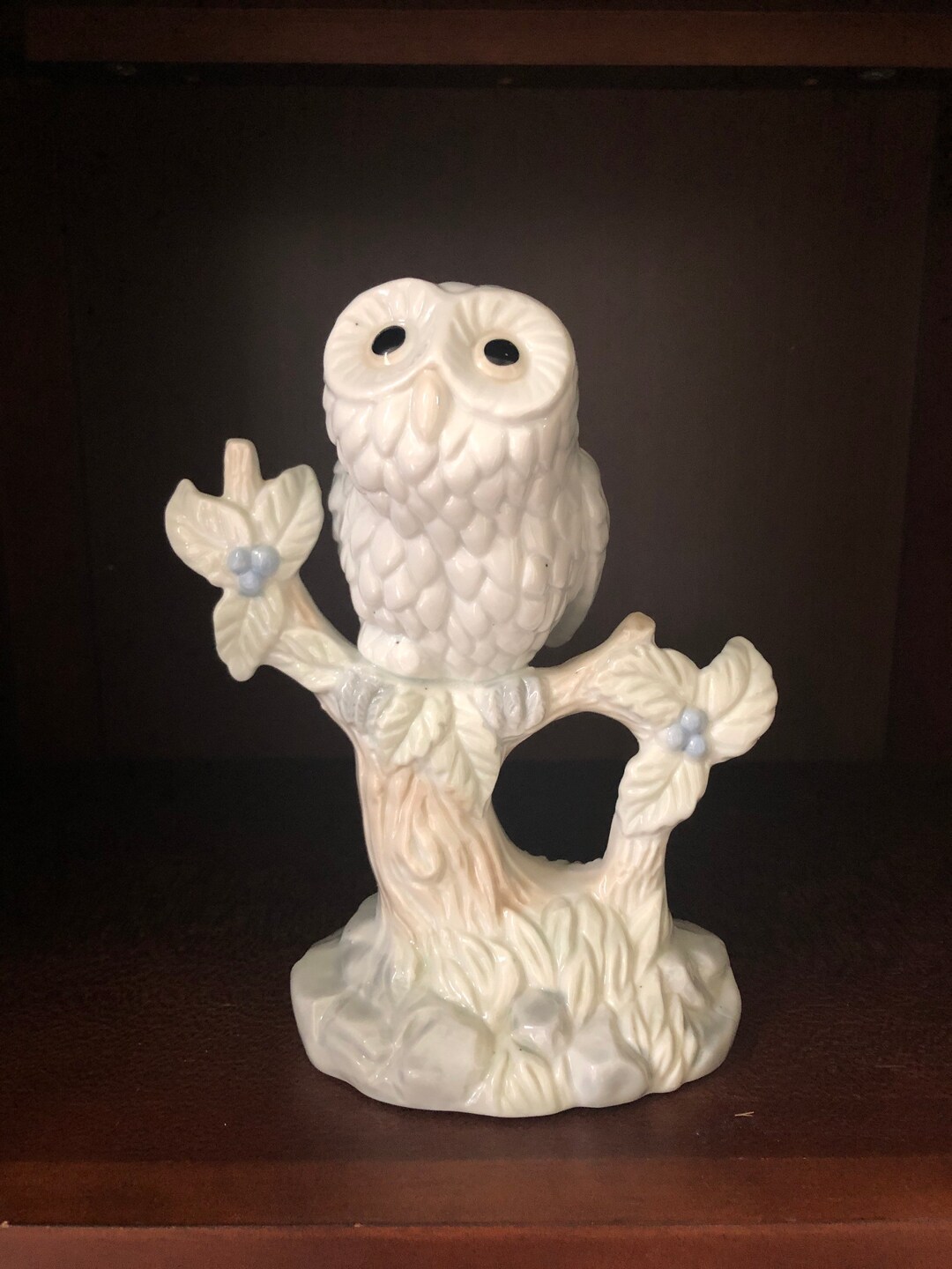 Vintage White Snow Owl Statue, Ceramic Winter Owl Statue, Owl in Tree ...