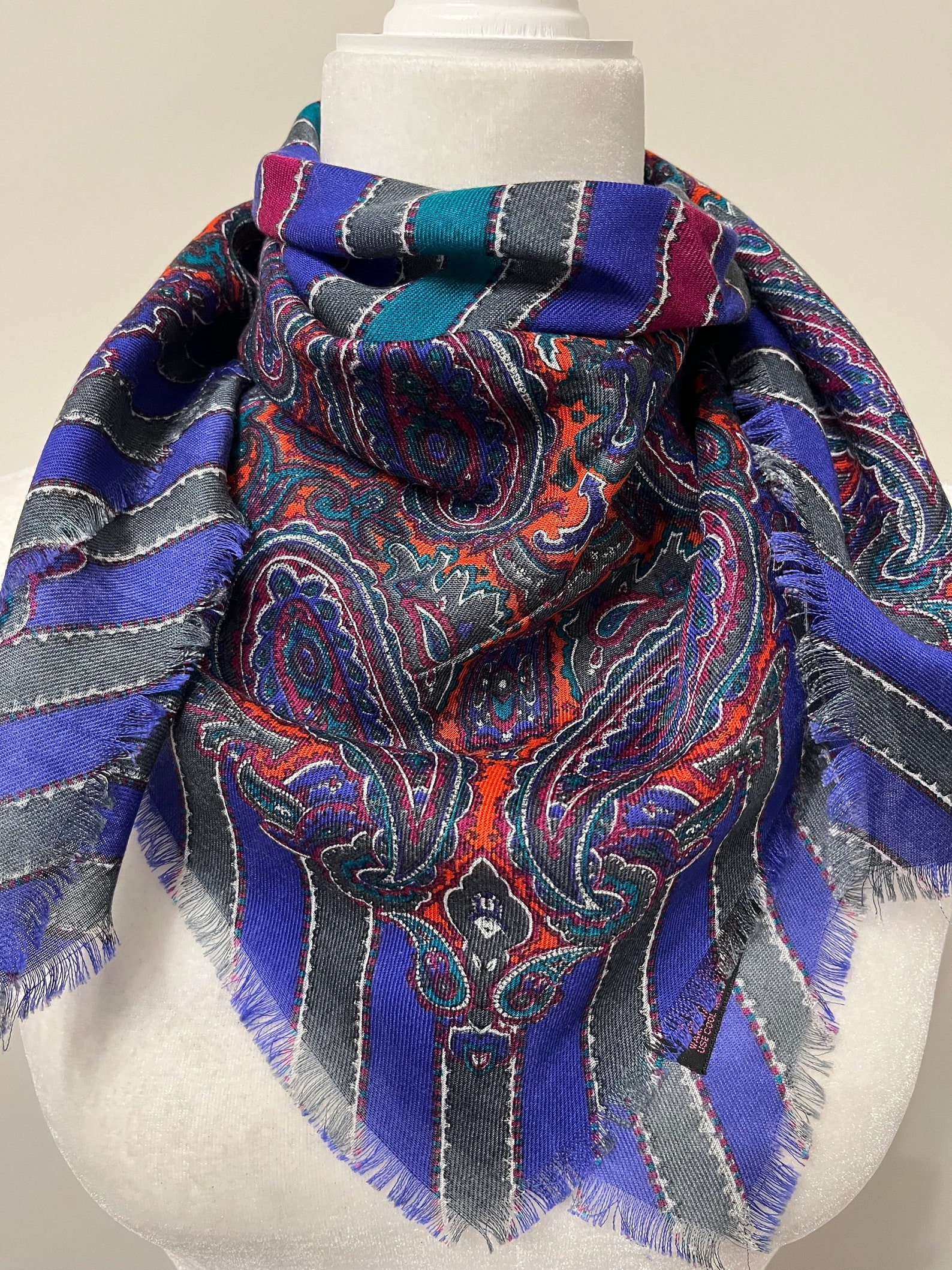 80s Liz Sinclair Acrylic Fringe Scarf, Large Shawl Scarf, Purple ...