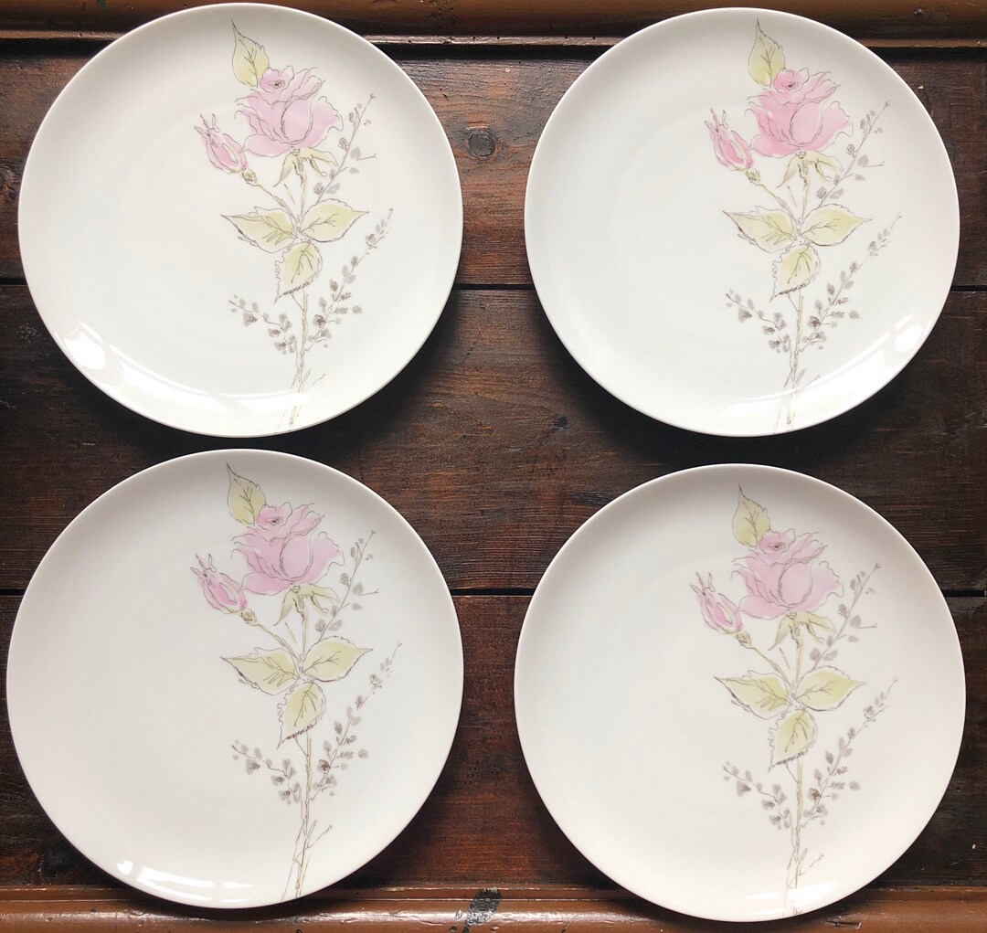4 Fragrance Dinner Plates, Vintage Continental China, Pink Rose White ...