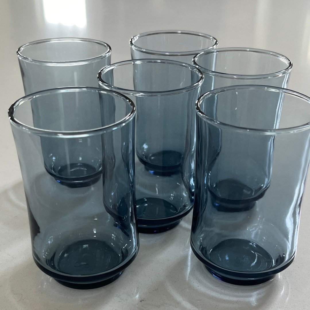 6 Libbey Bolero Blue Juice Glasses, Blue Smokey Colored Juice Glasses ...