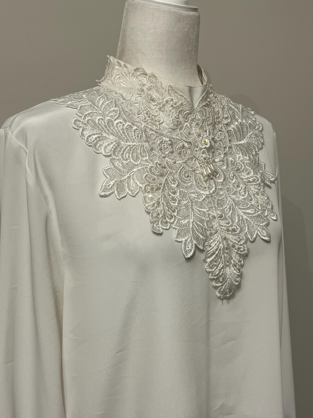 Vintage Cream Lace Collar Blouse, 90s Kathy Che Lace Overlay Blouse ...
