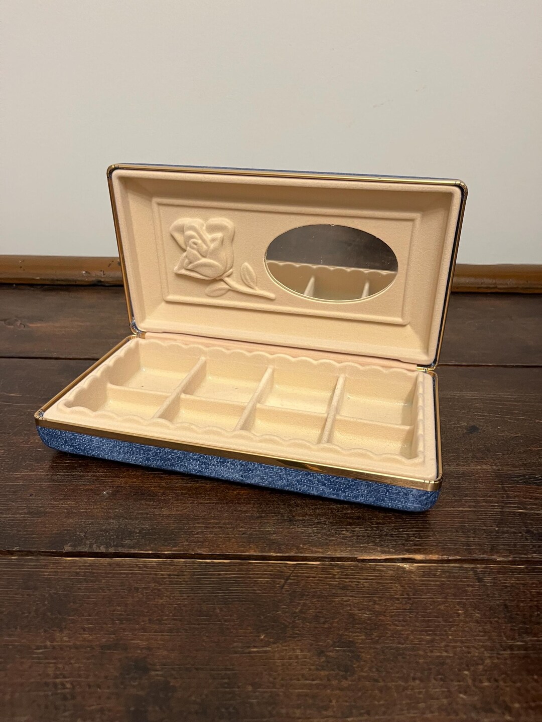Vintage Jewelry Case, Blue Faux Denim Jewelry Case, Jewelry Box ...