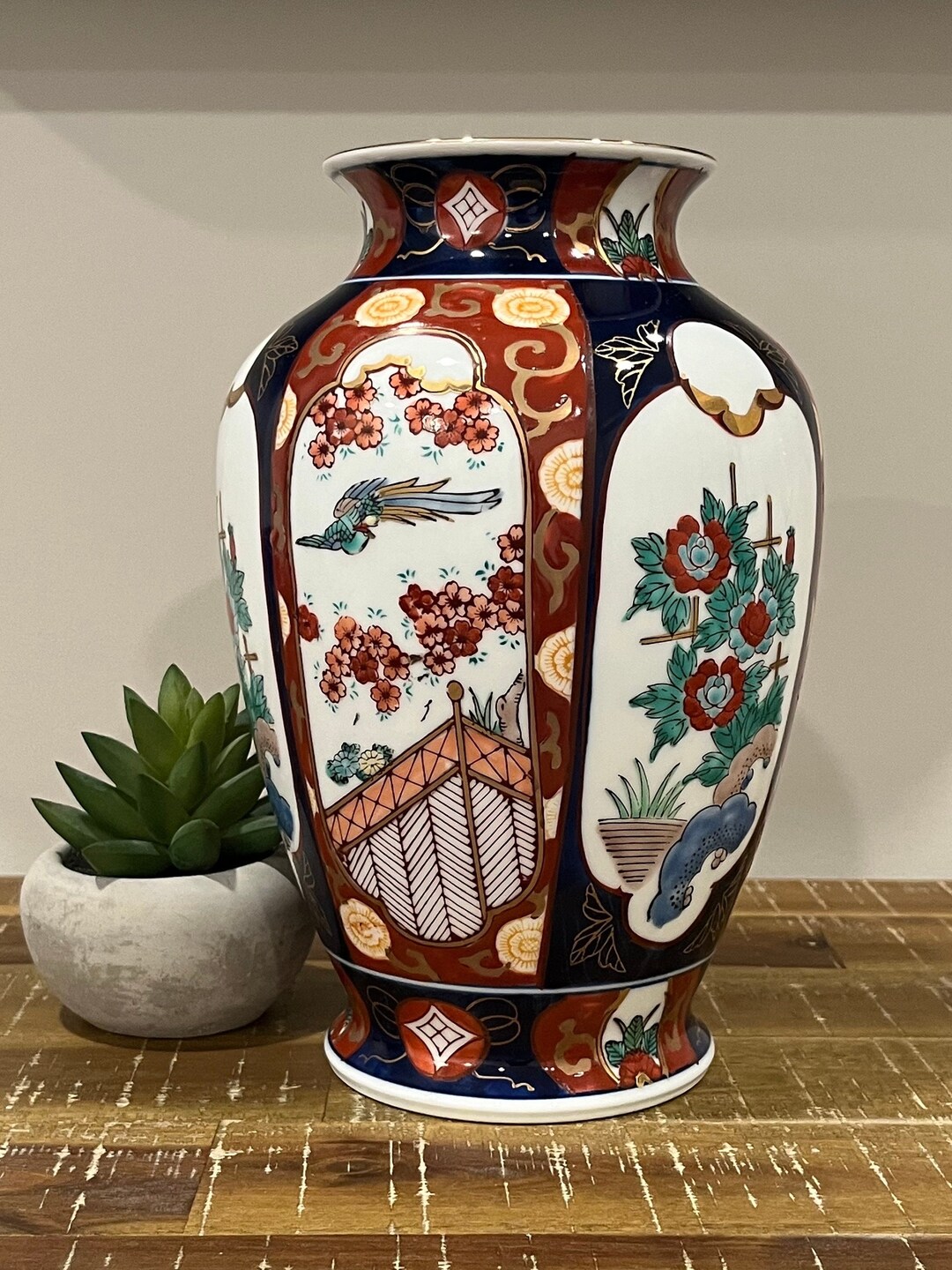 Vintage Gold Imari Vase, Large Asian Floral Vase, Chinoiserie Decor ...