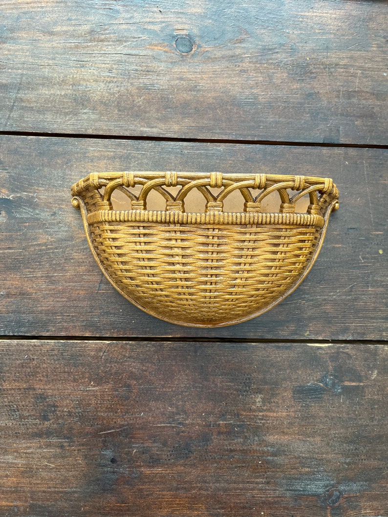 70s Plastic Faux Wicker Wall Pocket, Resin Wall Pocket, 1978 Dart Ind ...