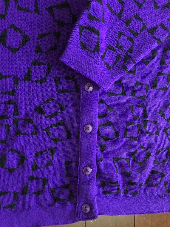 NOS 80s purple abstract cardigan, IF Industries Knits… - Gem