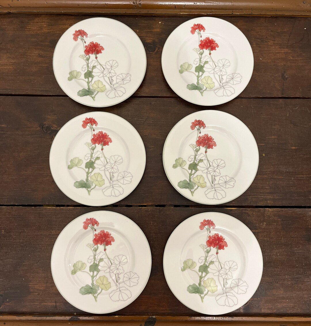 6 Block Spal Geranium Bread & Butter Plates, 1981 Plates Geranium by ...