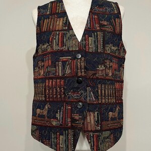Vintage Library Tapestry Vest, 90s Cabin Creek Bookshelf Vest, Novelty ...