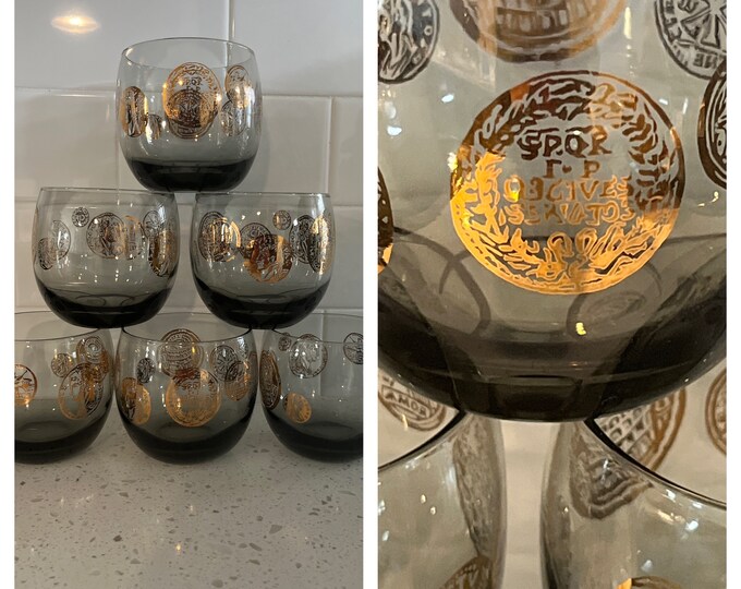 6 MCM Federal Glass Roma Roly Poly Cocktail Glasses Smoky - Etsy