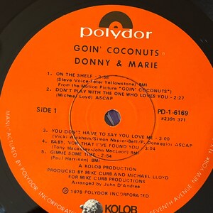 Donny & Marie Goin Coconuts Album, 1978 Donny and Marie Album, Movie Soundtrack, Donny and Marie ...