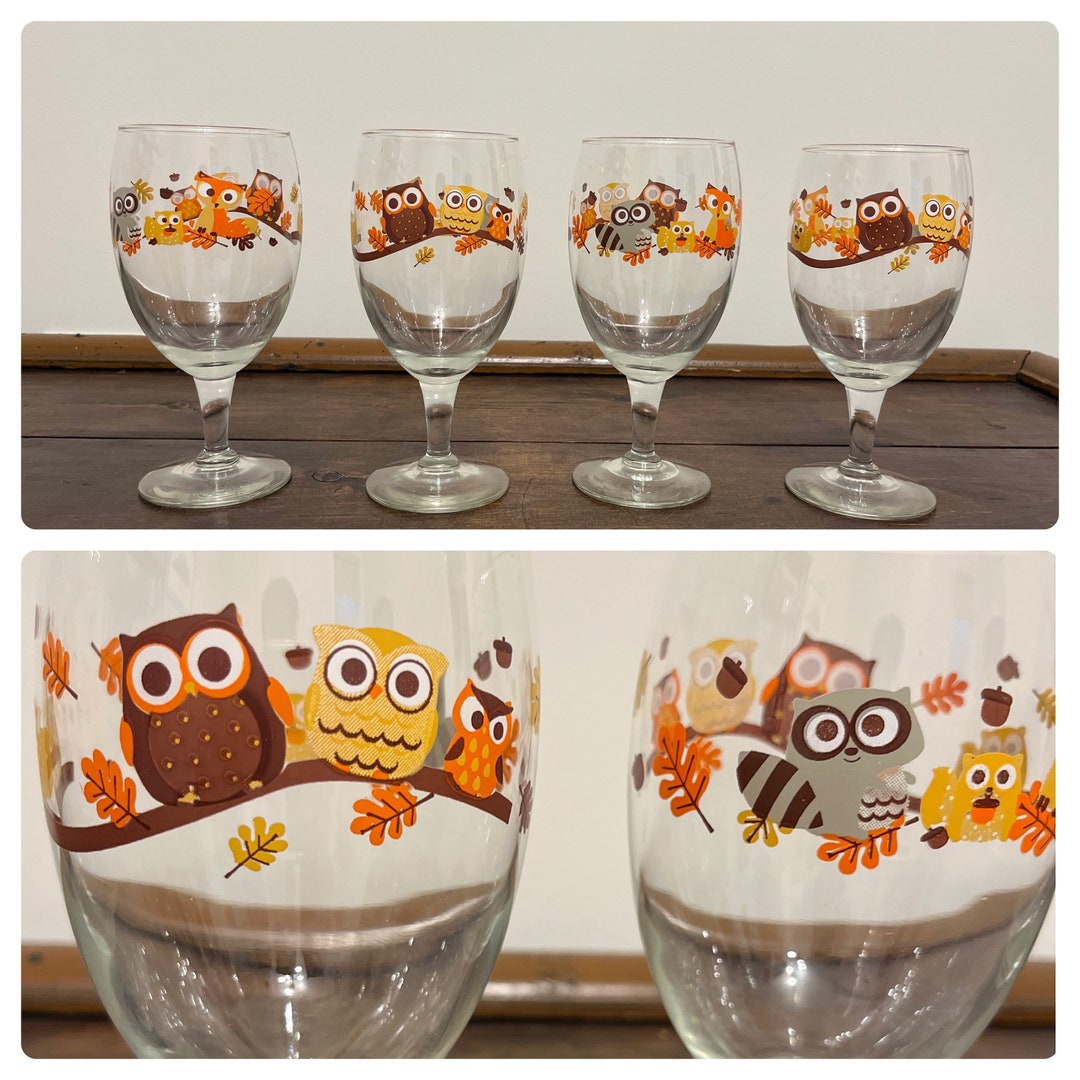 4 Libbey Crisa Woodland Creatures Goblets Fall Theme Glasses - Etsy