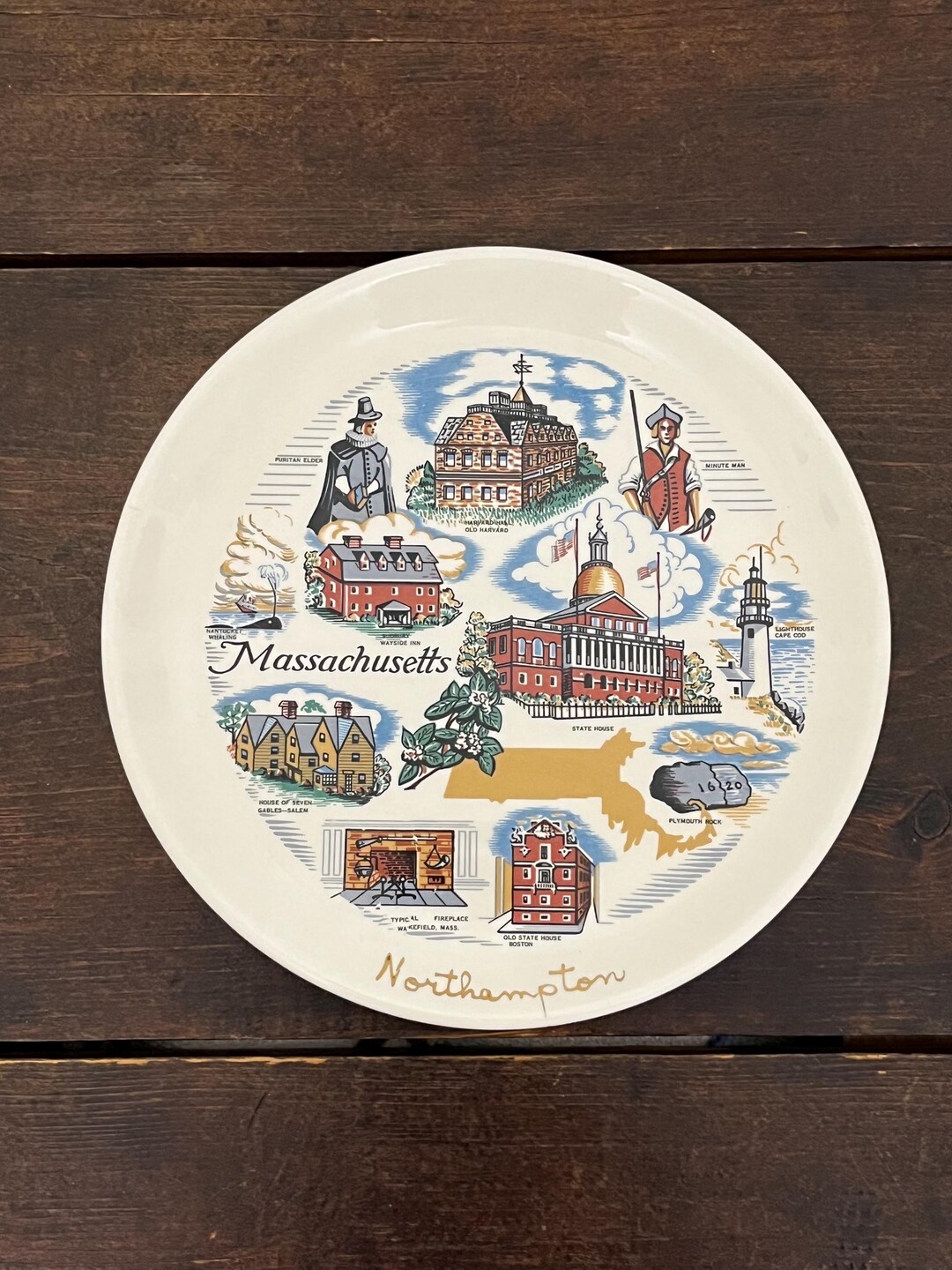 Vintage Massachusetts Souvenir Plate, Massachusetts Northampton ...