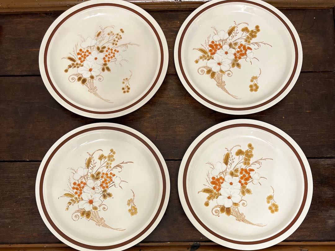 4 Autumn Bouquet Dinner Plates, Four Seasons Collection Plates, Boho ...