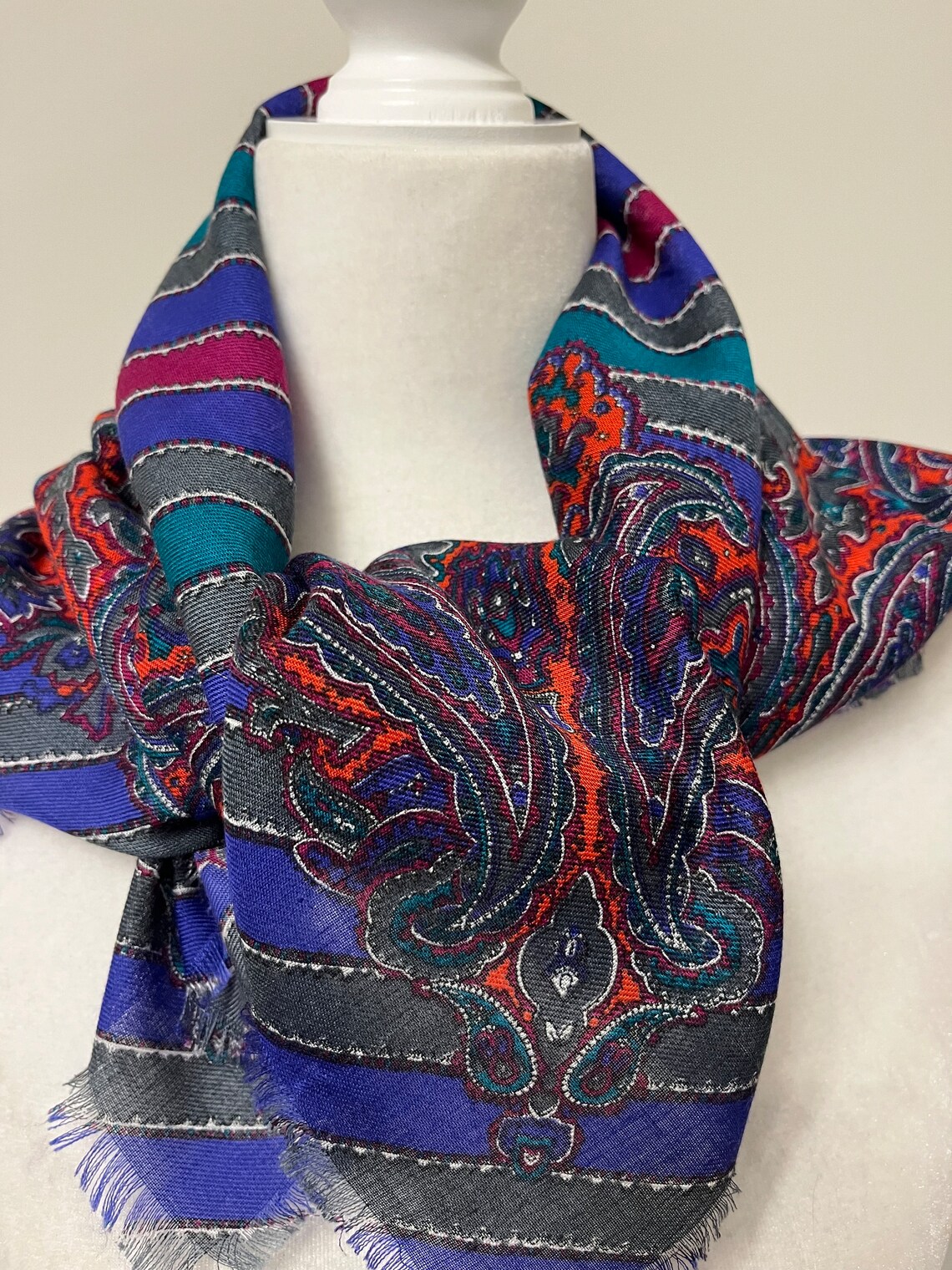 80s Liz Sinclair Acrylic Fringe Scarf, Large Shawl Scarf, Purple ...