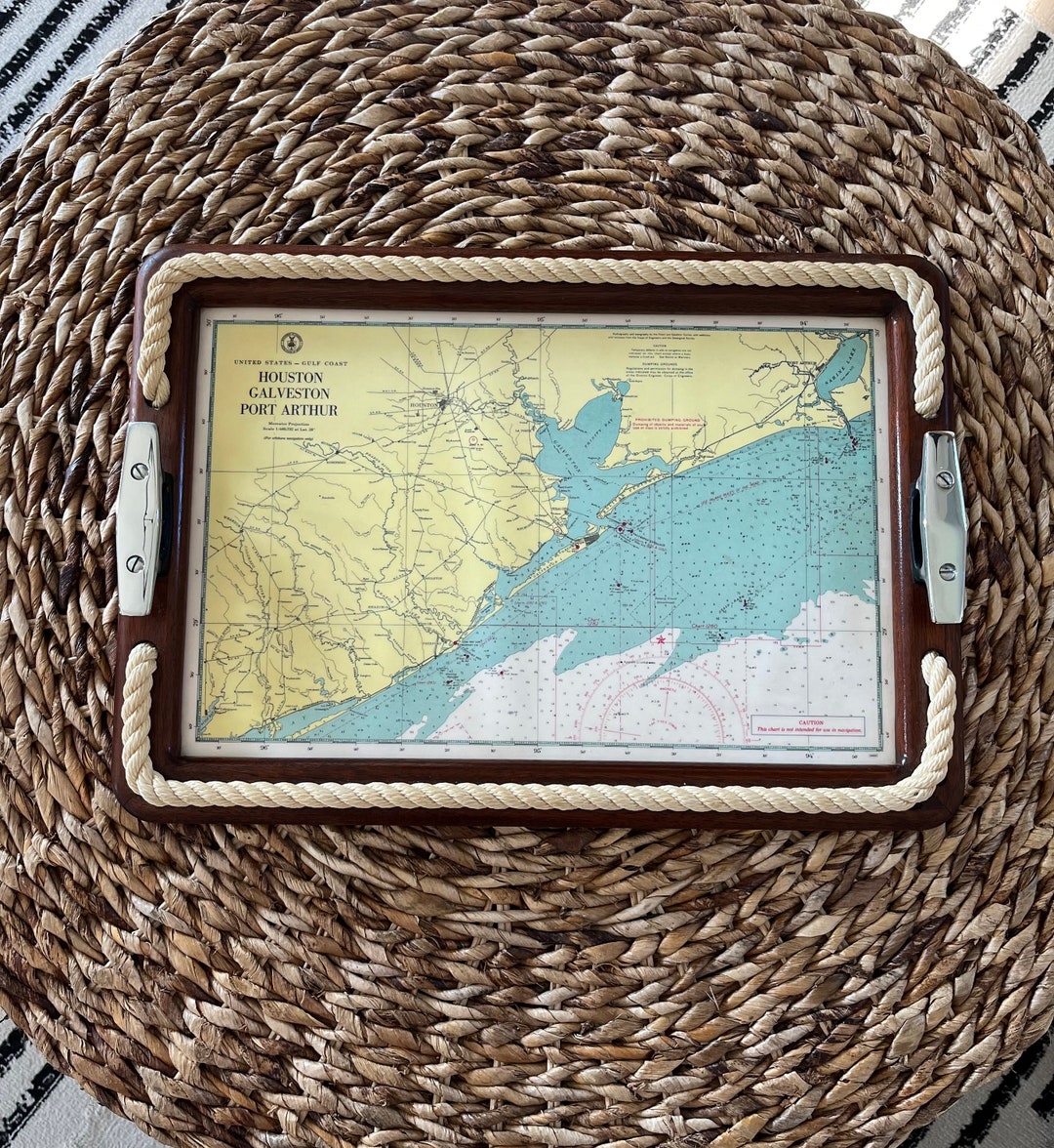 Vintage Houston Galveston Port Arthur Tray, Nautical Tray, 20” Gulf ...