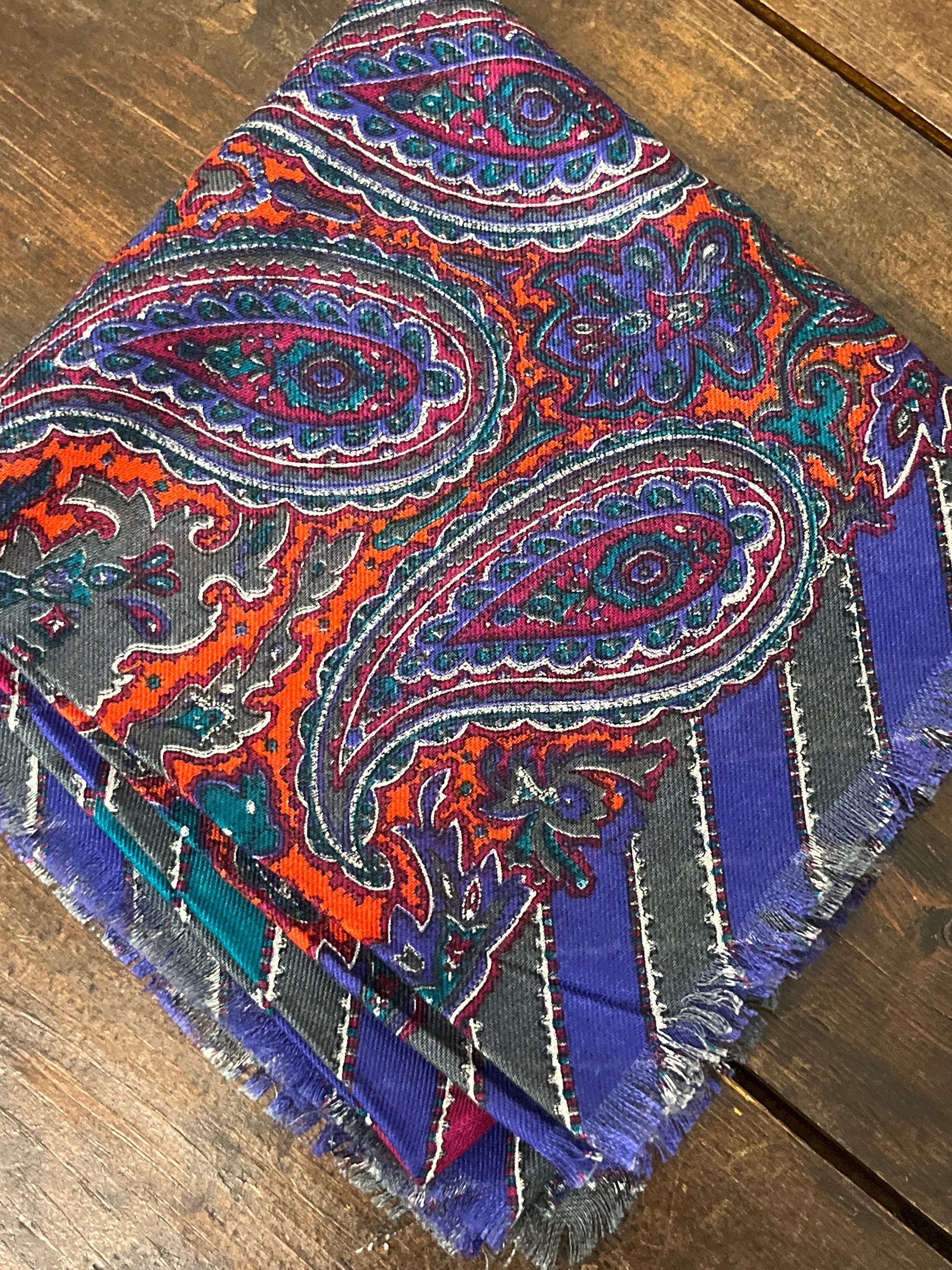 80s Liz Sinclair Acrylic Fringe Scarf, Large Shawl Scarf, Purple ...