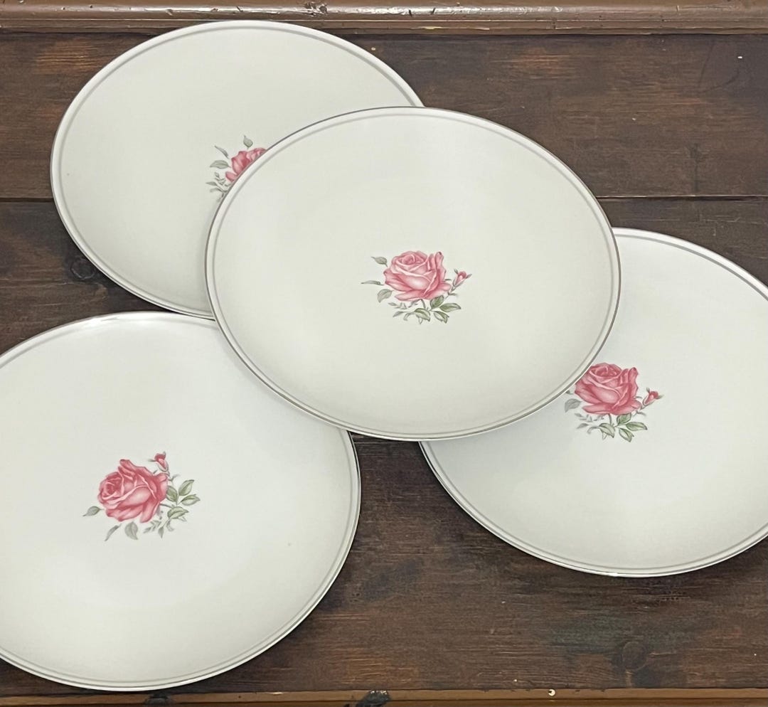 4 Imperial Rose Dinner Plates, Vintage Rose Plates, Cottage Dinner ...