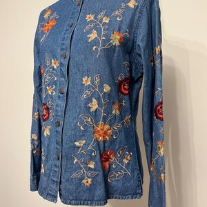 Vintage Fall Denim Shirt, Dressbarn Floral Embroidered Denim Shirt ...
