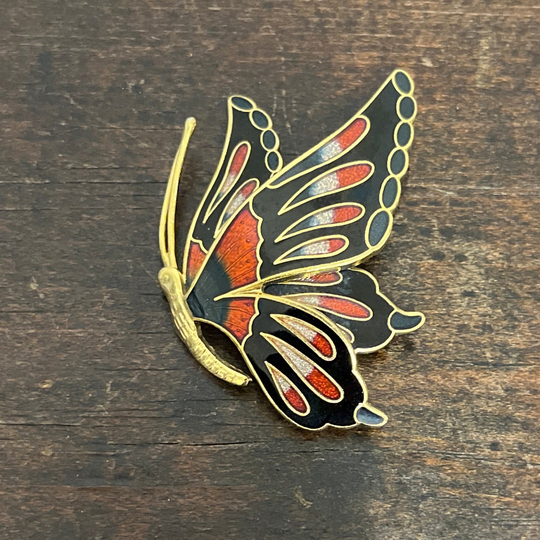 Vintage Enamel Butterfly Brooch, Black Butterfly Brooch, 70s Butterfly ...