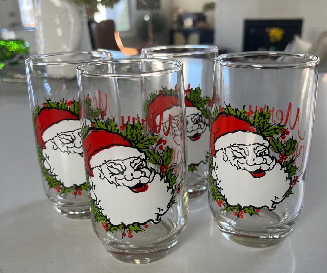 4 Vintage Santa Tumblers, 12oz Christmas Glasses, Winking Santa Glasses ...