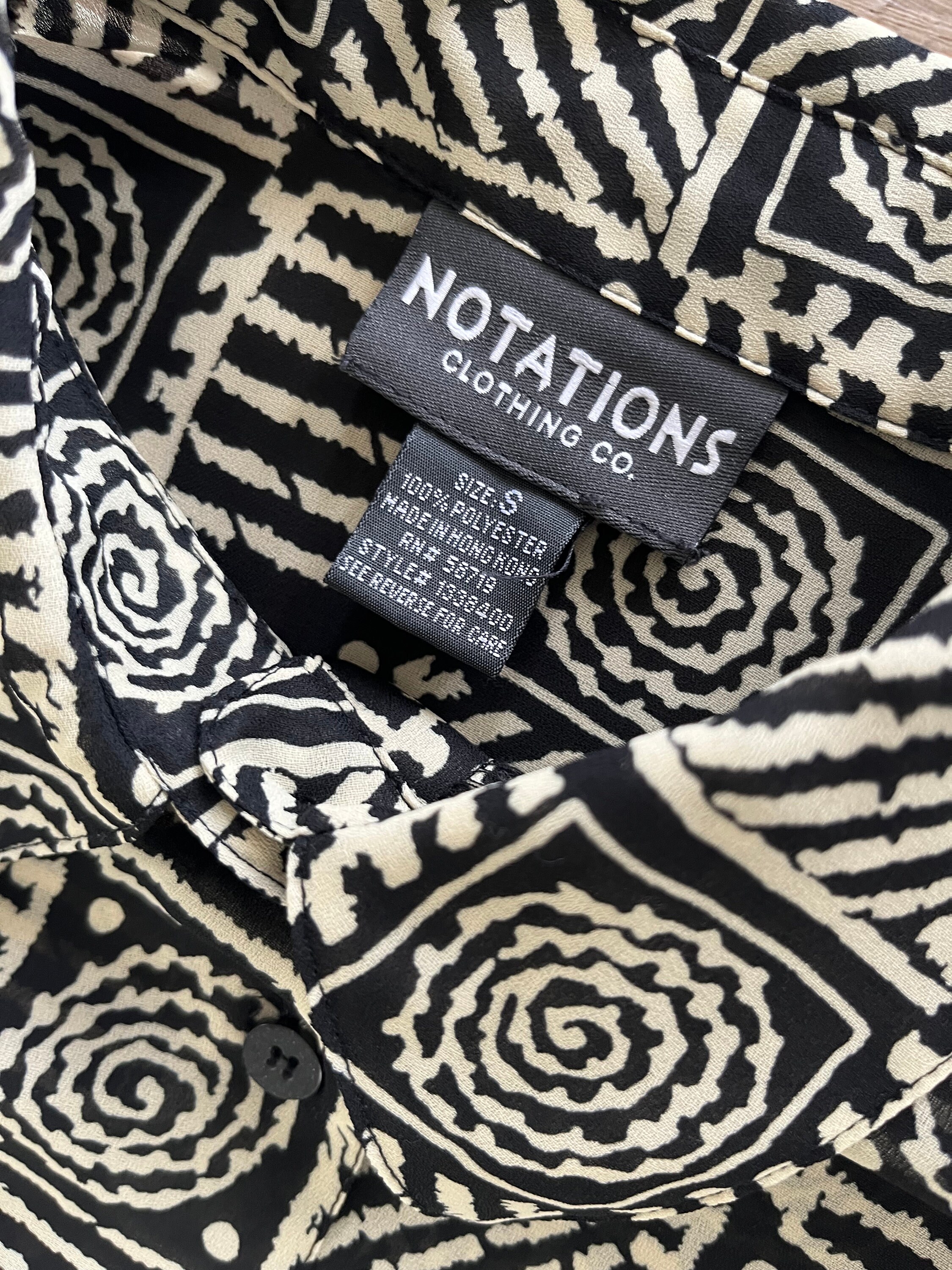 90s Notations Sheer Blouse, Geometric Blouse, Black & Beige Patterned ...