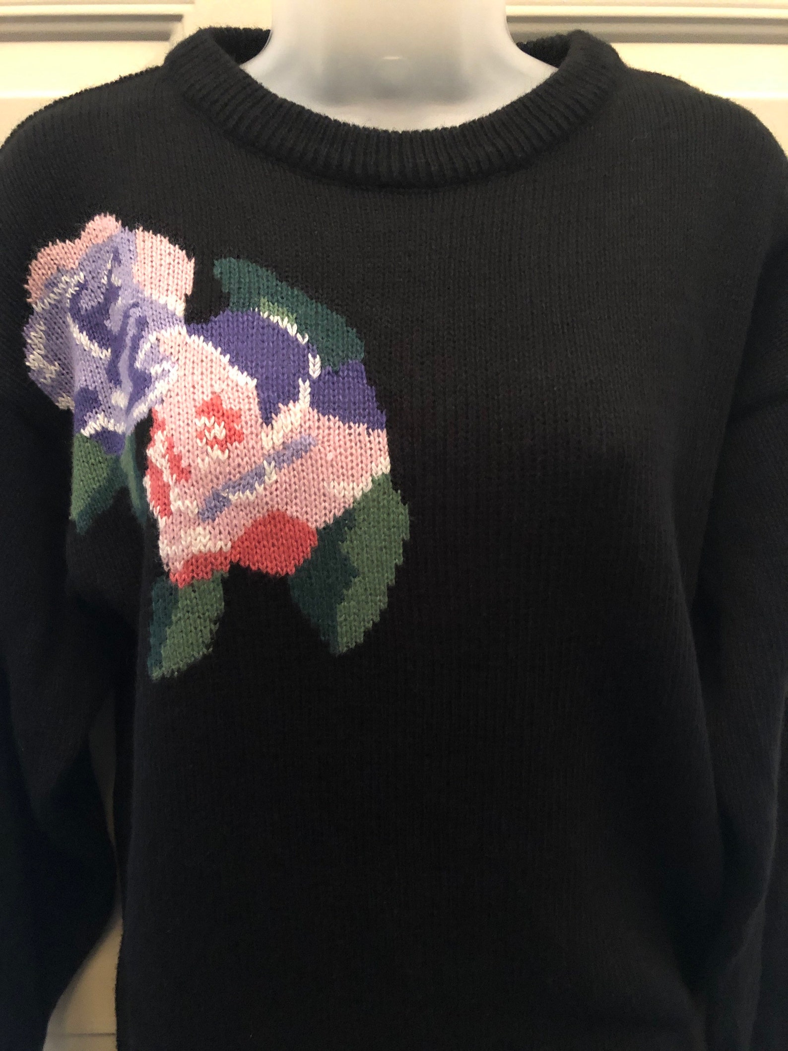 70s 80s Beeline Fashions Floral Sweater Black Floral Sweater - Etsy