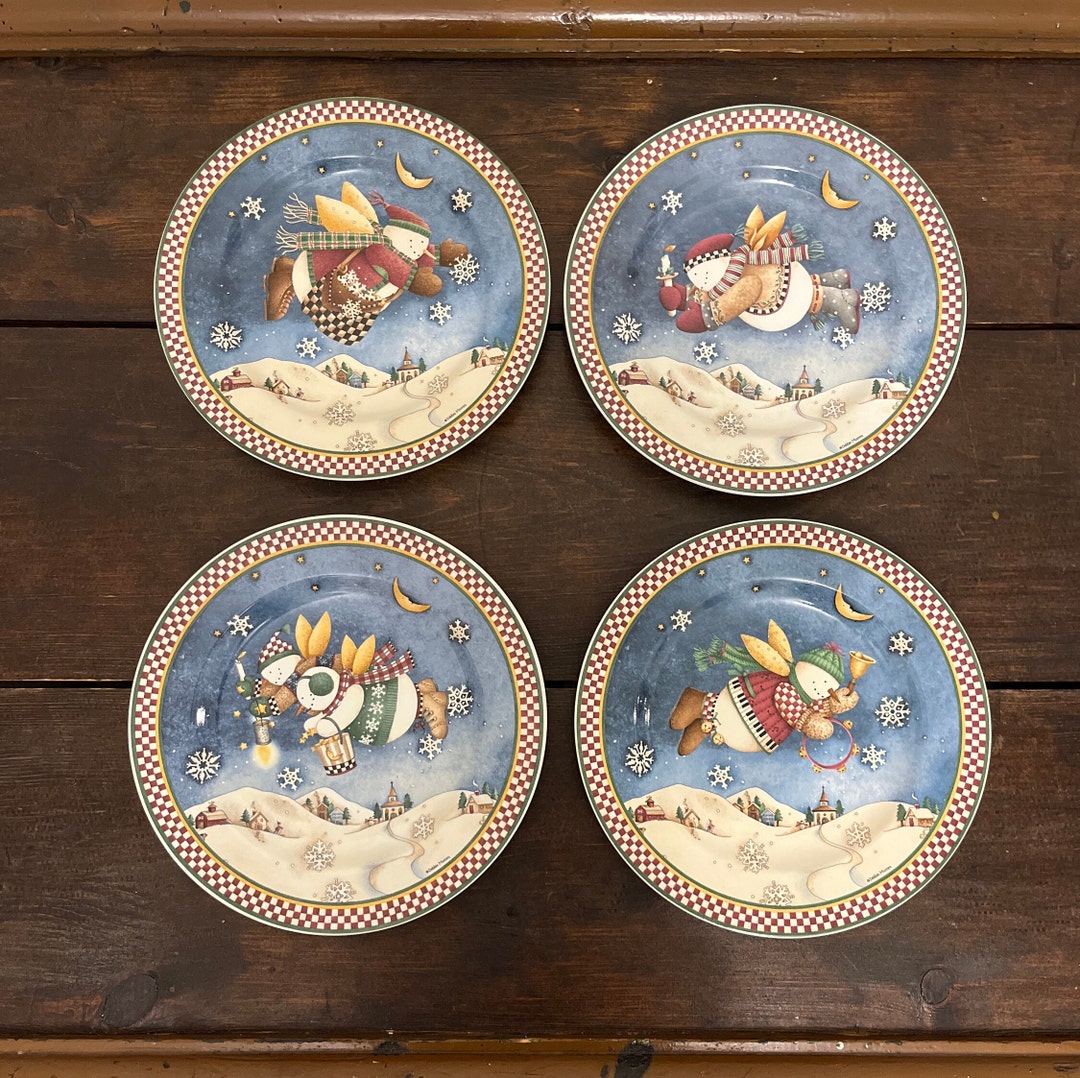 4 Sakura Snow Angel Village Salad Plates, 2001 Debbie Mumm Plates ...