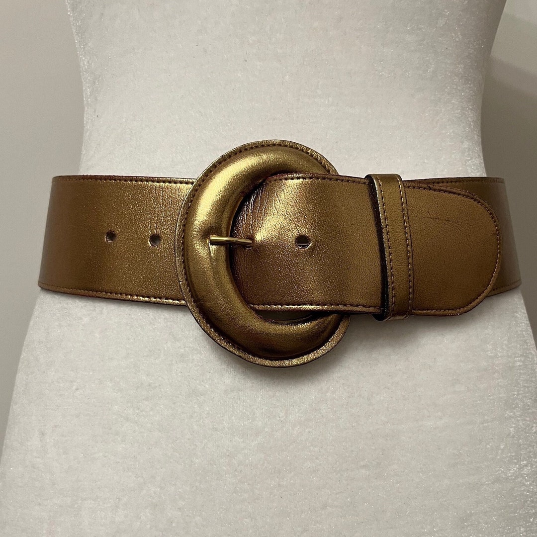 Vintage Calderon Wide Gold Belt, Gold Leather Belt, 70s 80s Statement ...