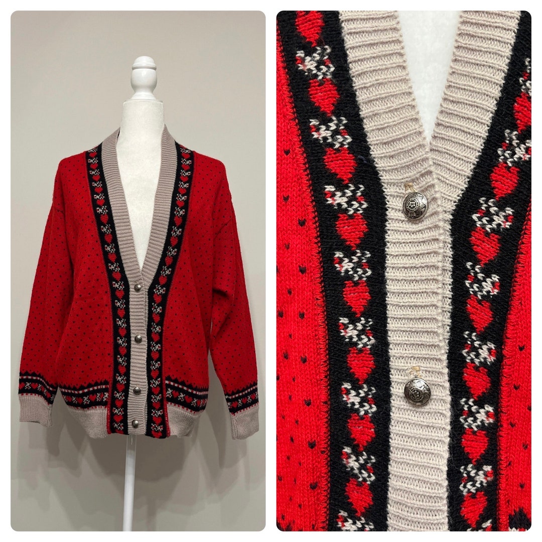 80s 90s Valentines Day Cardigan, Middlebrook Park Red Hearts Cardigan ...